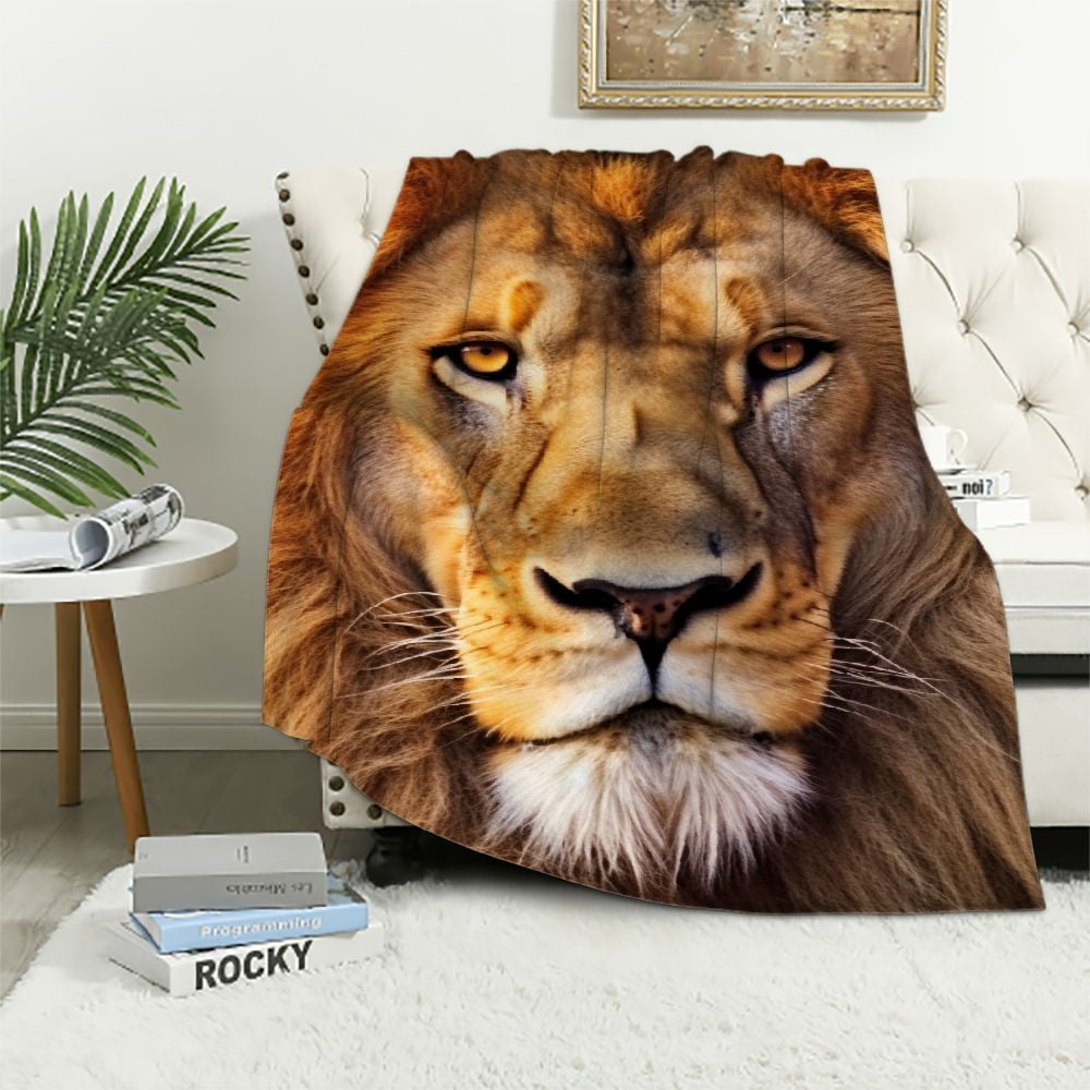 COMIO Lion Printing Velvet Plush Throw Blanket Comfort Design Home ...