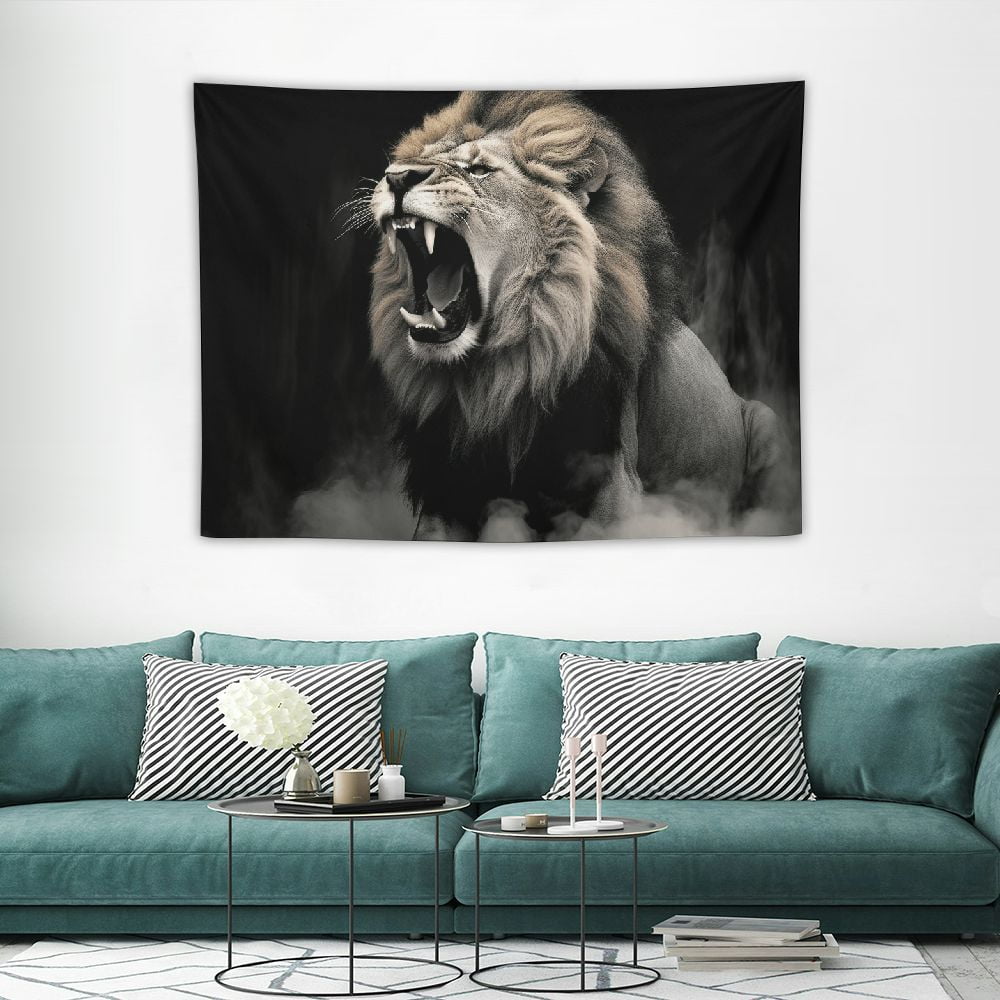COMIO Lion Tapestry, Wild Animal African Lion on Black Background ...