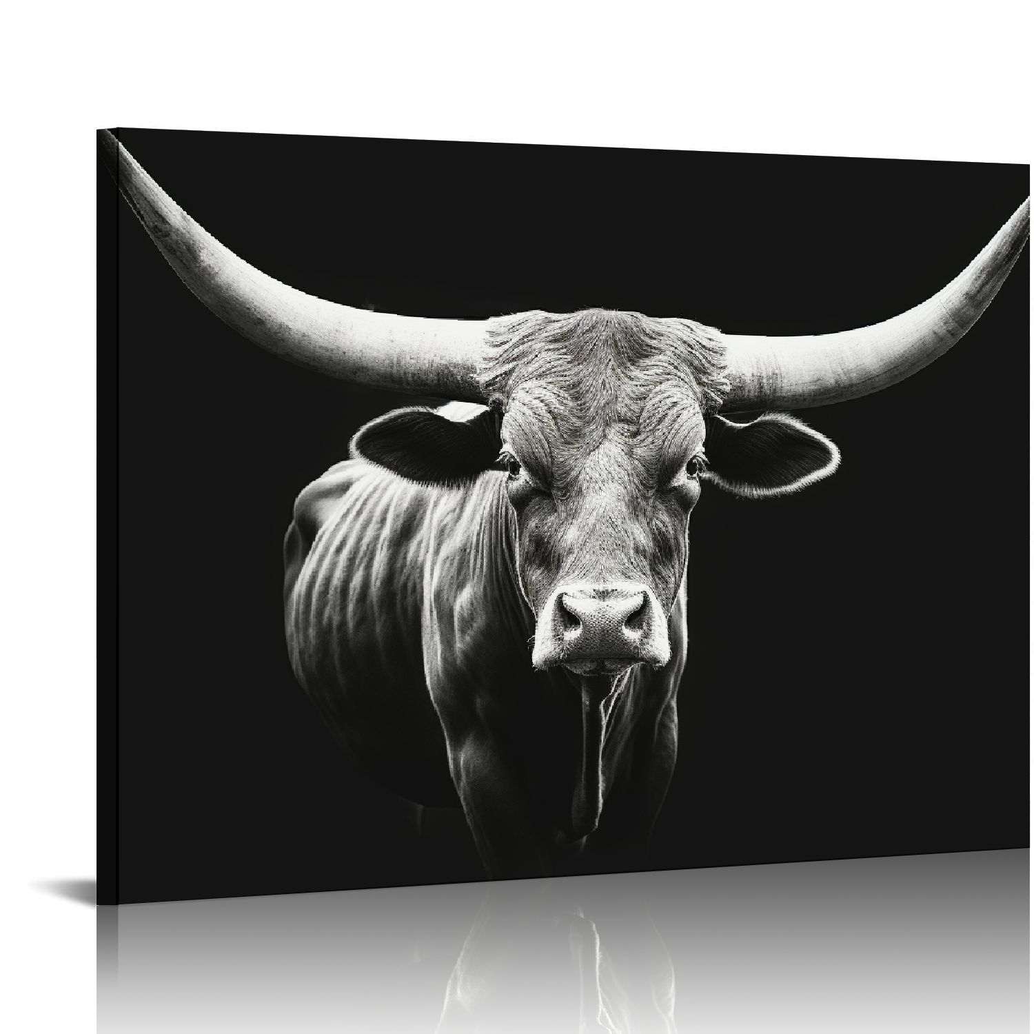 COMIO Longhorn Cow Canvas Wall Art Black and White Western Cattle ...