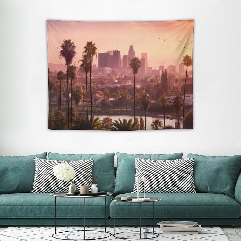 COMIO Los Angeles City Tapestries Palm Tree Downtown Skyline Tall ...