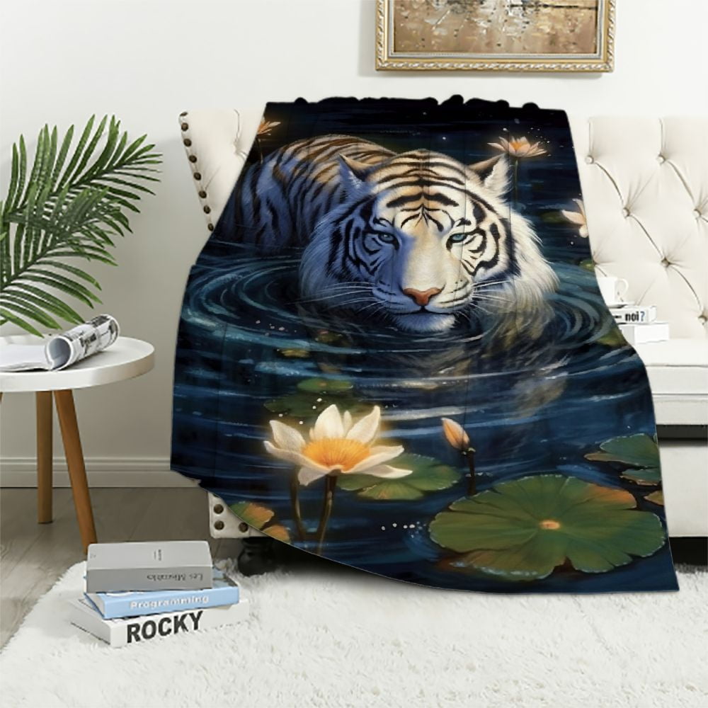 COMIO Lotus Tiger Blanket Animal Art Print Soft Fluffy Throw for Couch ...