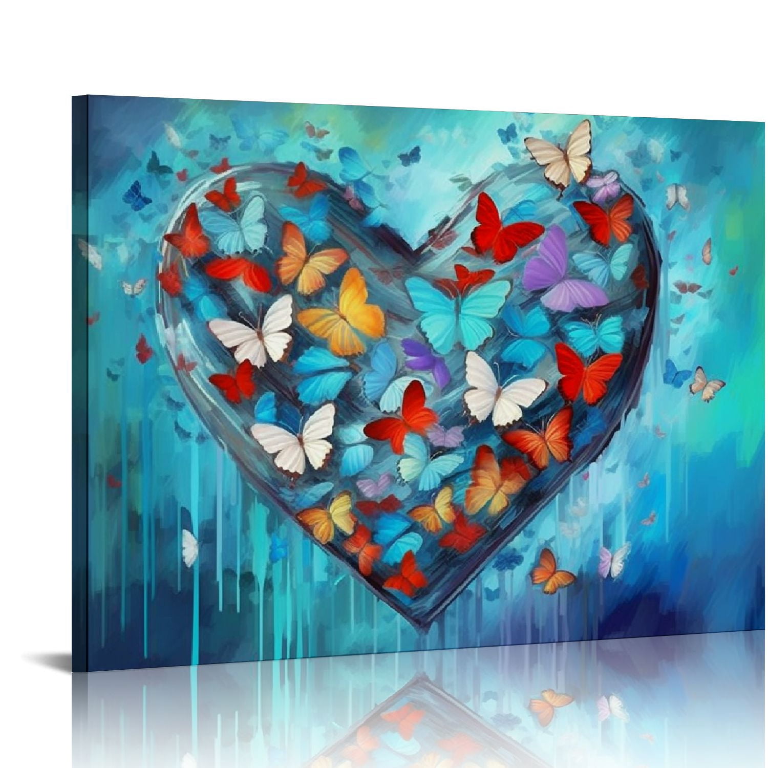 COMIO Love Heart Butterflies Canvas Wall Art Beautiful Love Painting ...