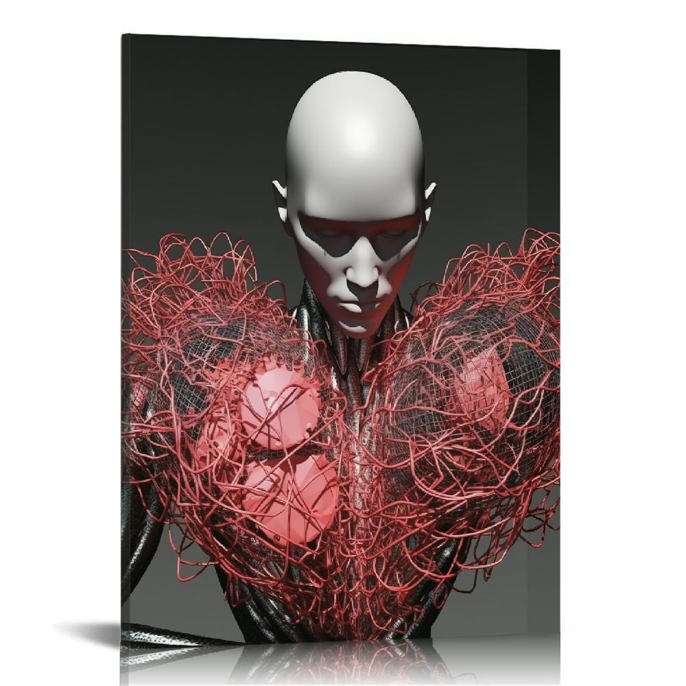 COMIO Love Red Heart Sculpture Effect Romantic Couple Living Room Canvas Wall Art, Black And ...