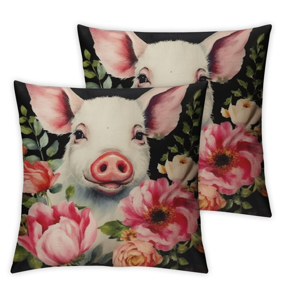 COMIO Lovely Pig Floral Pillow Covers Set of 2 for Home Decor Adorable ...
