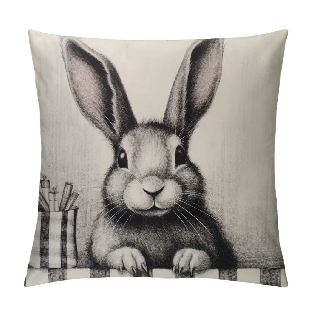 COMIO Lovely Rabbit Pillow Cover Easter Bunny with Black Gray Plaid ...