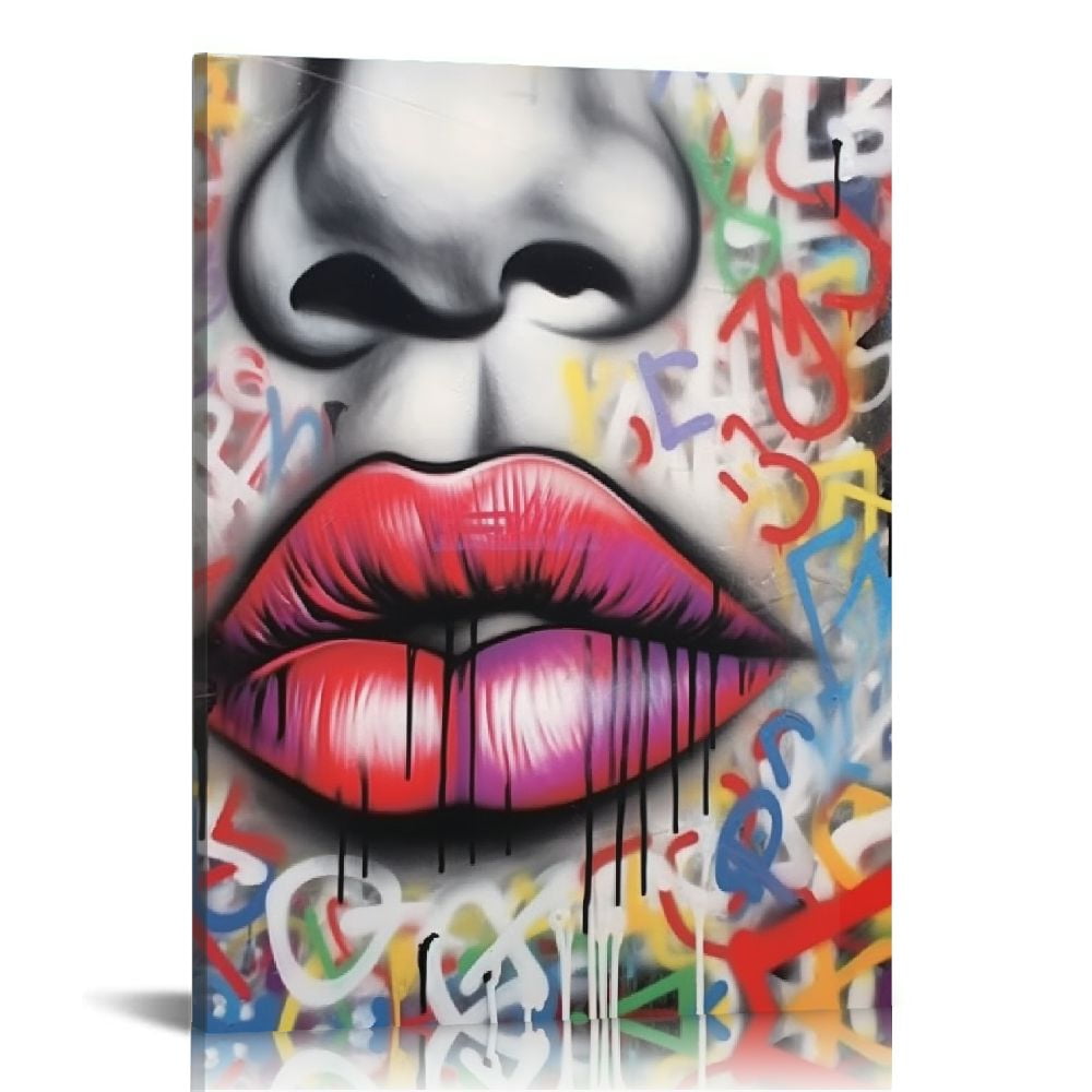 MLJA Lover Kissing Graffiti Art Print on Canvas Paintings Wall Art ...