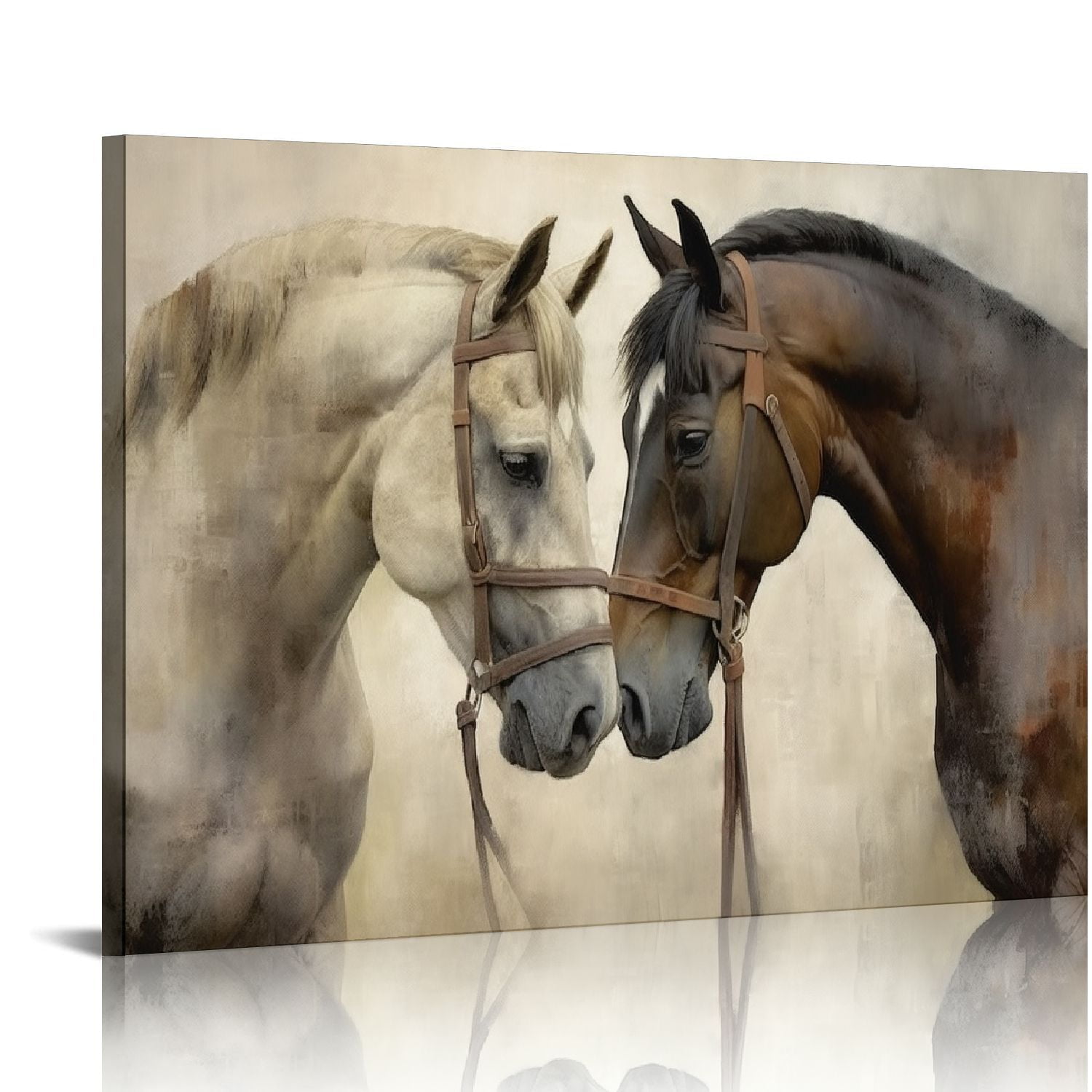 COMIO Loving Horse Duo Canvas Wall Art Brown, Horse Art Wall Decor for ...