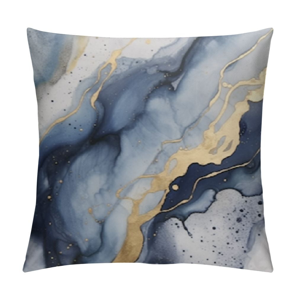 MLJA Navy Grey and Gold Marble Texture Fluid Art Throw Pillow Cover ...