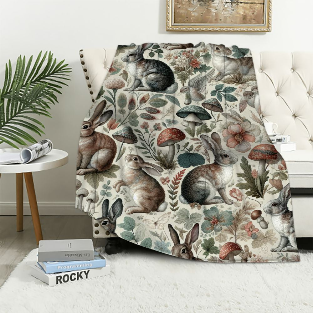 QZHH Luxury Plush Easter Blanket Cute Bunny Easter Egg Flower Leaves ...