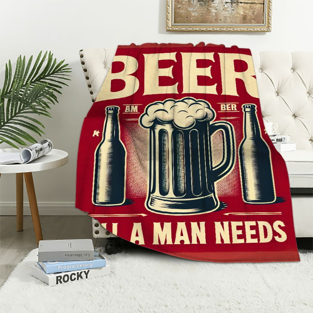 COMIO Manly Throw Blanket, Beer Mugnd 2 Bottles with Beerll Man Needs ...