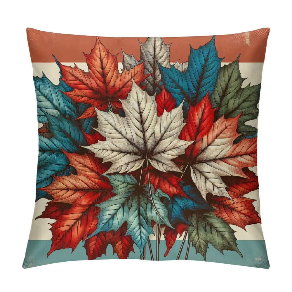COMIO Maple Leaves Pillow Covers Colorful Leaf Pillow Cases Blue White ...