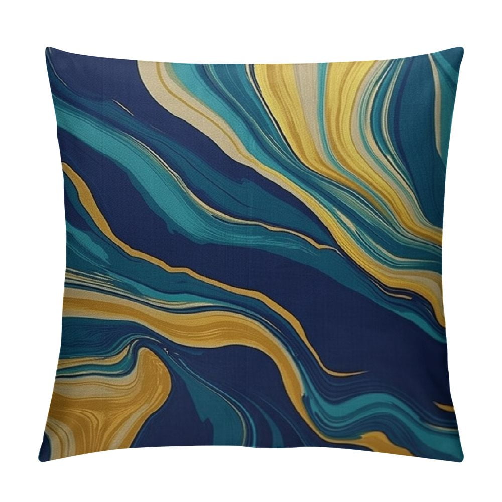 COMIO Marble Texture Throw Pillow Cover,Yellow Blue Green Golden Fluid ...