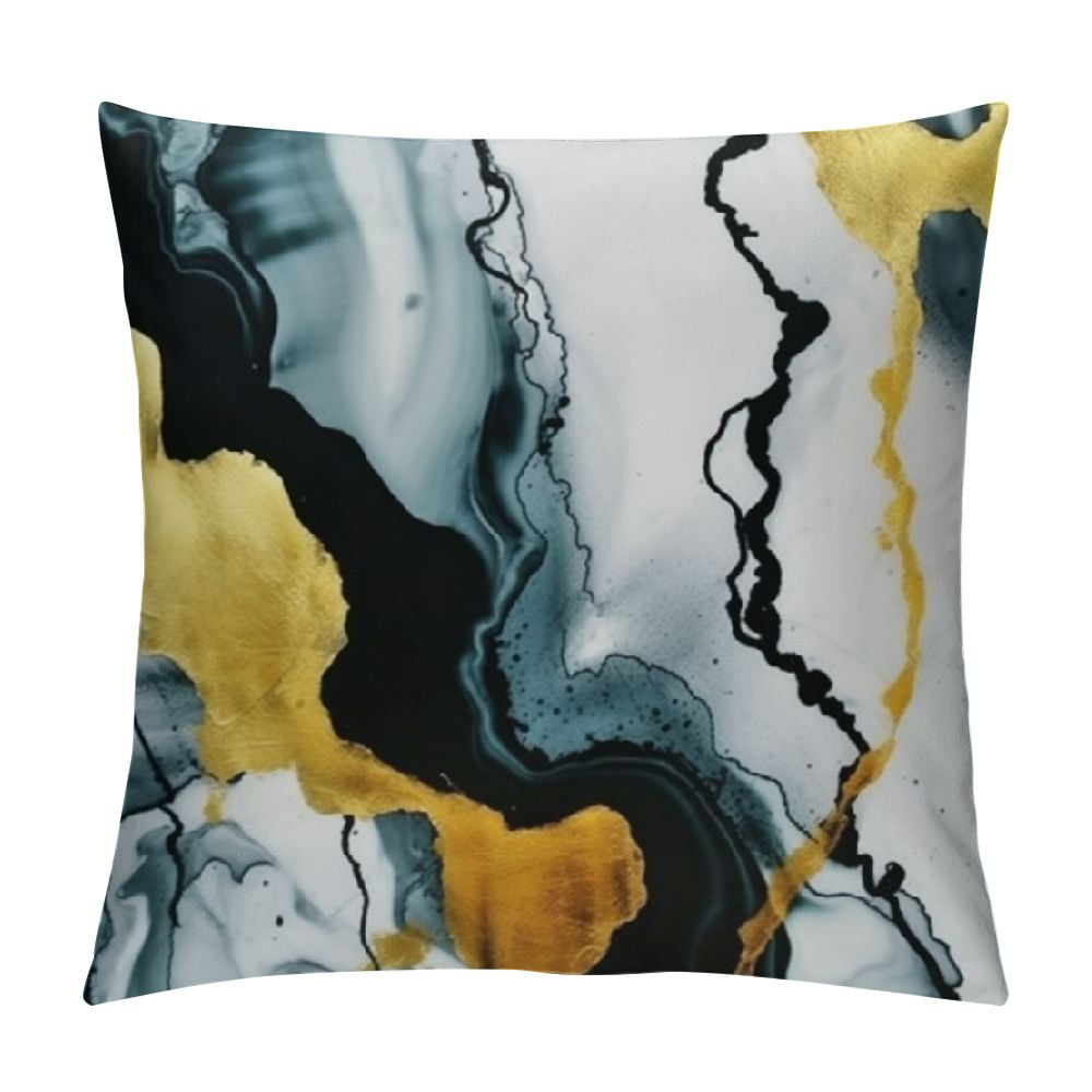 COMIO Marble Texture Throw Pillow Covers Set of Abstract Dark Blue Gold ...
