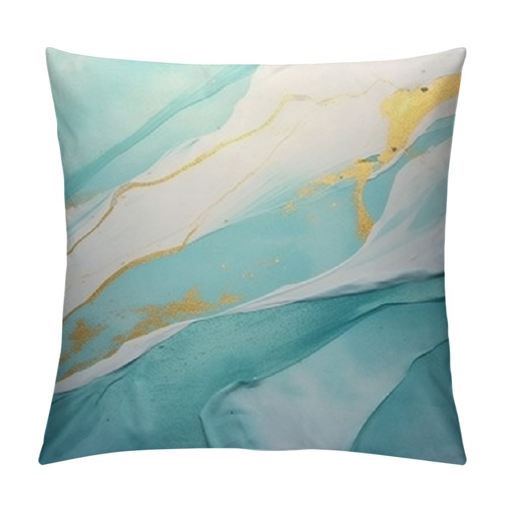 QZHH Marble Texture Turquoise and Gold Silver Decorative Throw Pillow ...