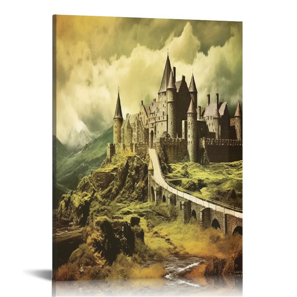 COMIO Medieval Decor Canvas Wall Art, Old Scottish Castle in Vintage ...