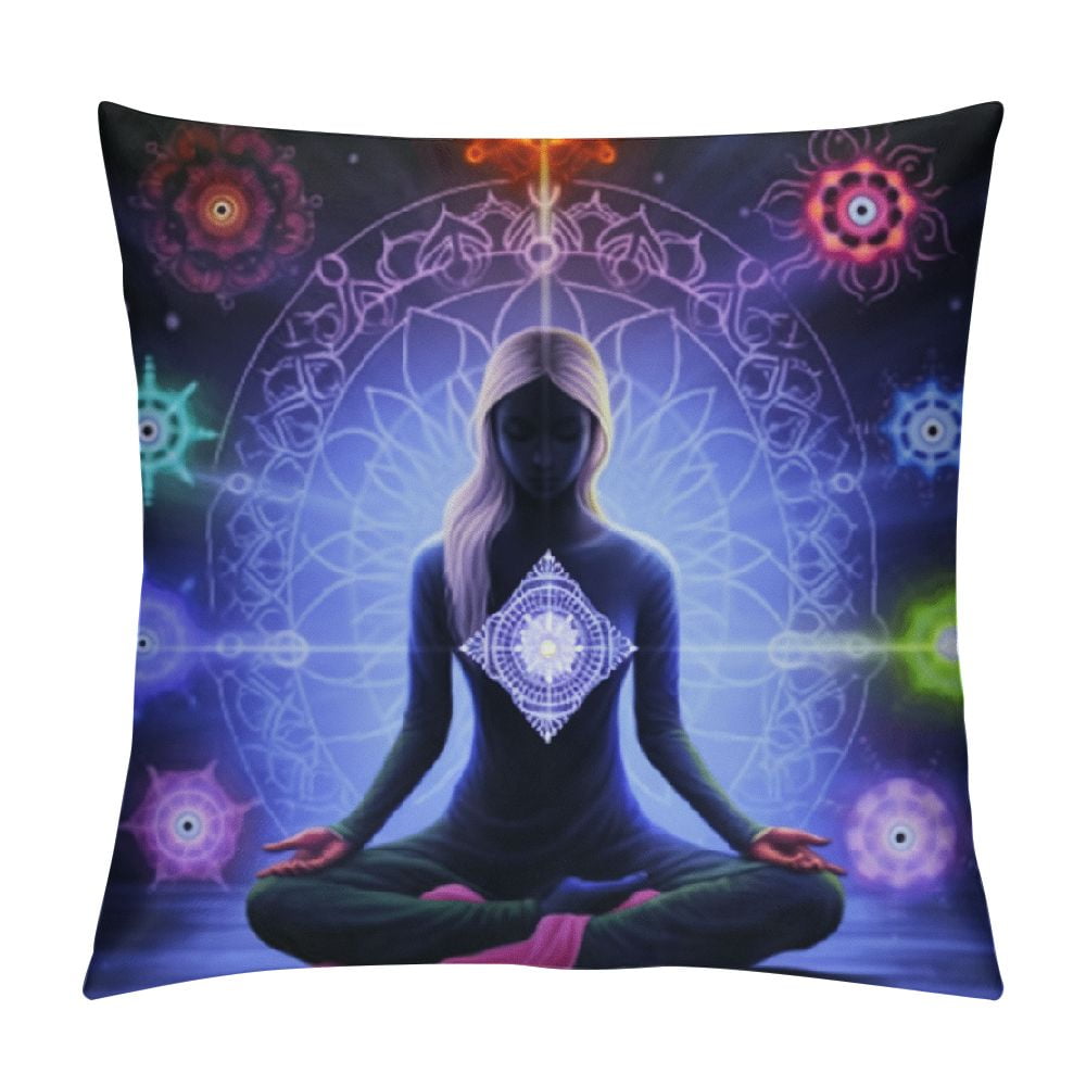 MLJA Meditating Woman in Lotus Pose Throw Pillow Cover Colorful 9 ...