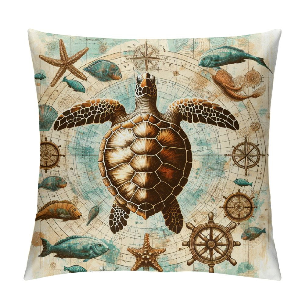 QZHH Mediterranean Nautical Outdoor Throw Pillow Covers Beach Coastal ...