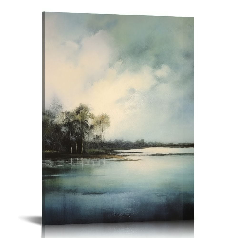 COMIO Mellow Island Landscape Deep Dark Waters Cloudy Sky, White Framed ...
