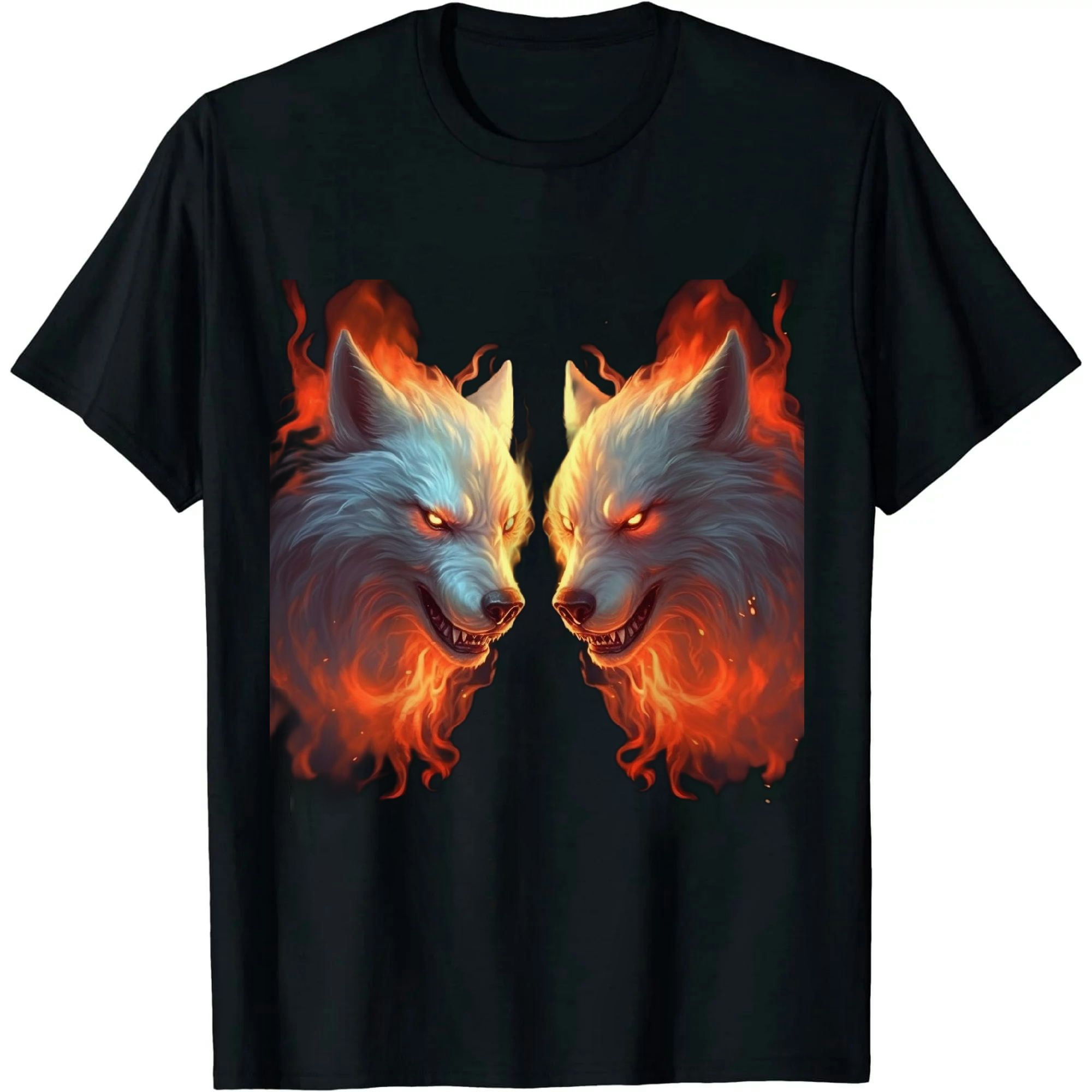 COMIO Men's Fire Wolf Pack Pattern T-Shirt 3D Printed T-Shirt Novelty ...