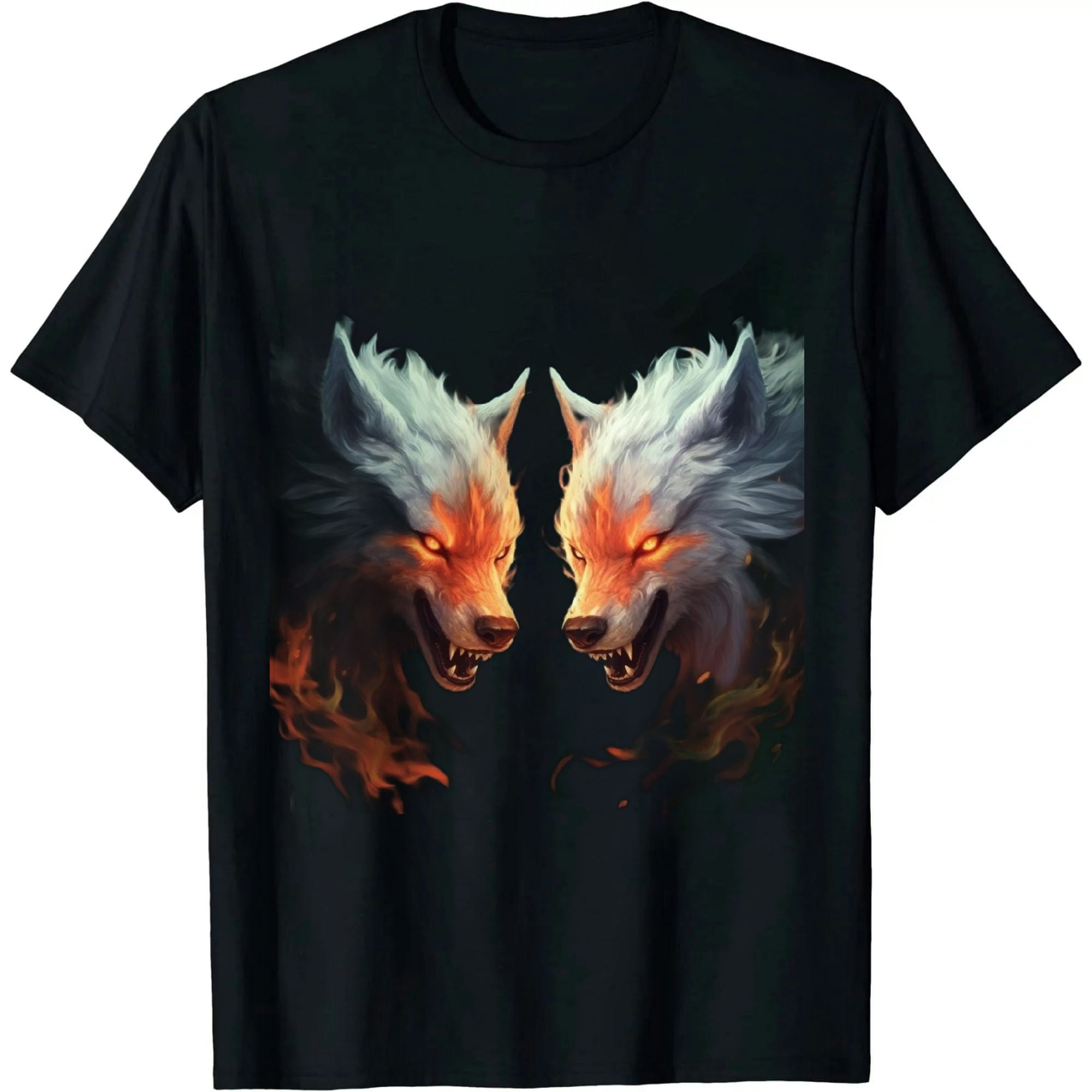 COMIO Men's Fire Wolf Pack Pattern T-Shirt 3D Printed T-Shirt Novelty ...