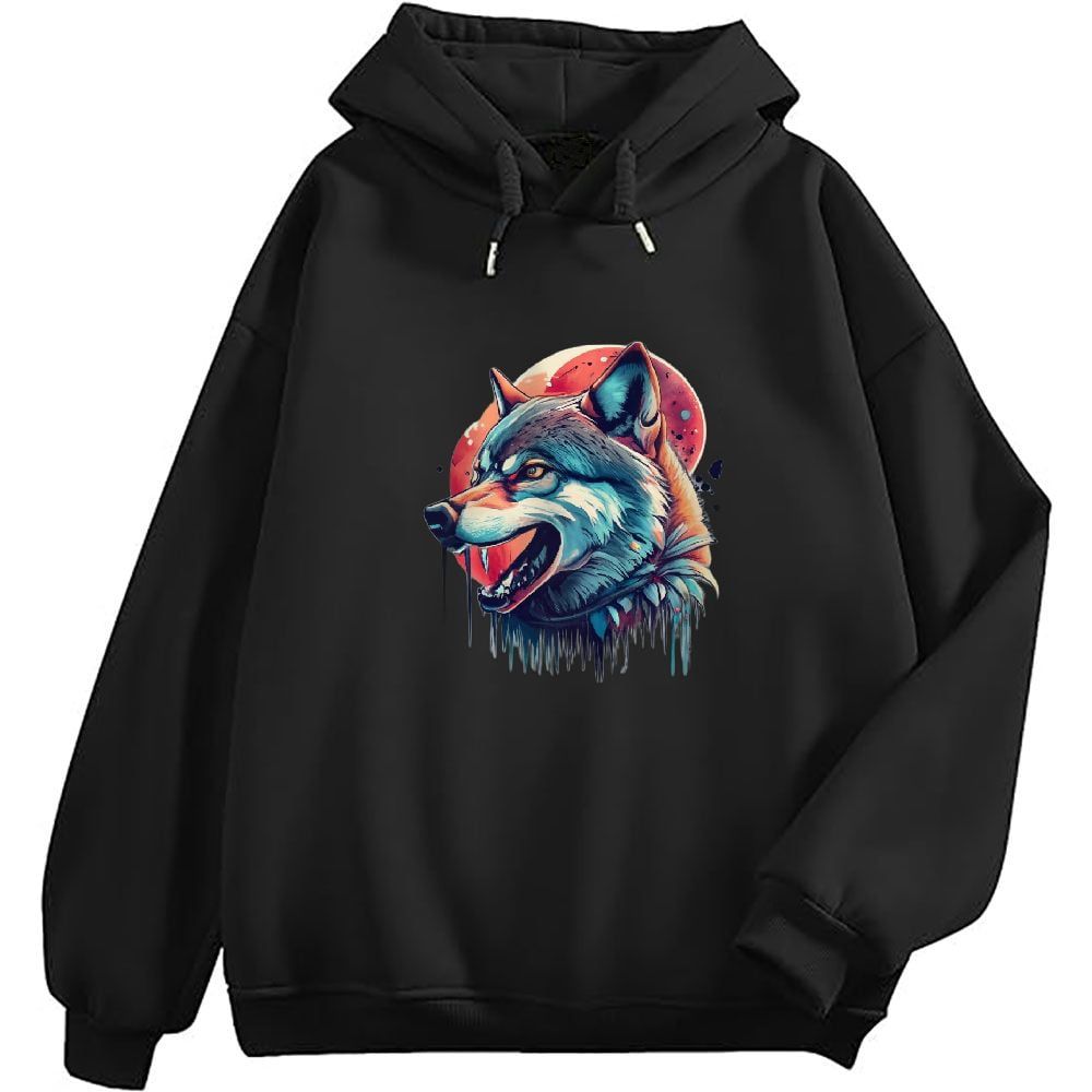 COMIO Men's Ice Moon Wolf Gray Wolf Hunting Ground Watercolor Pullover ...