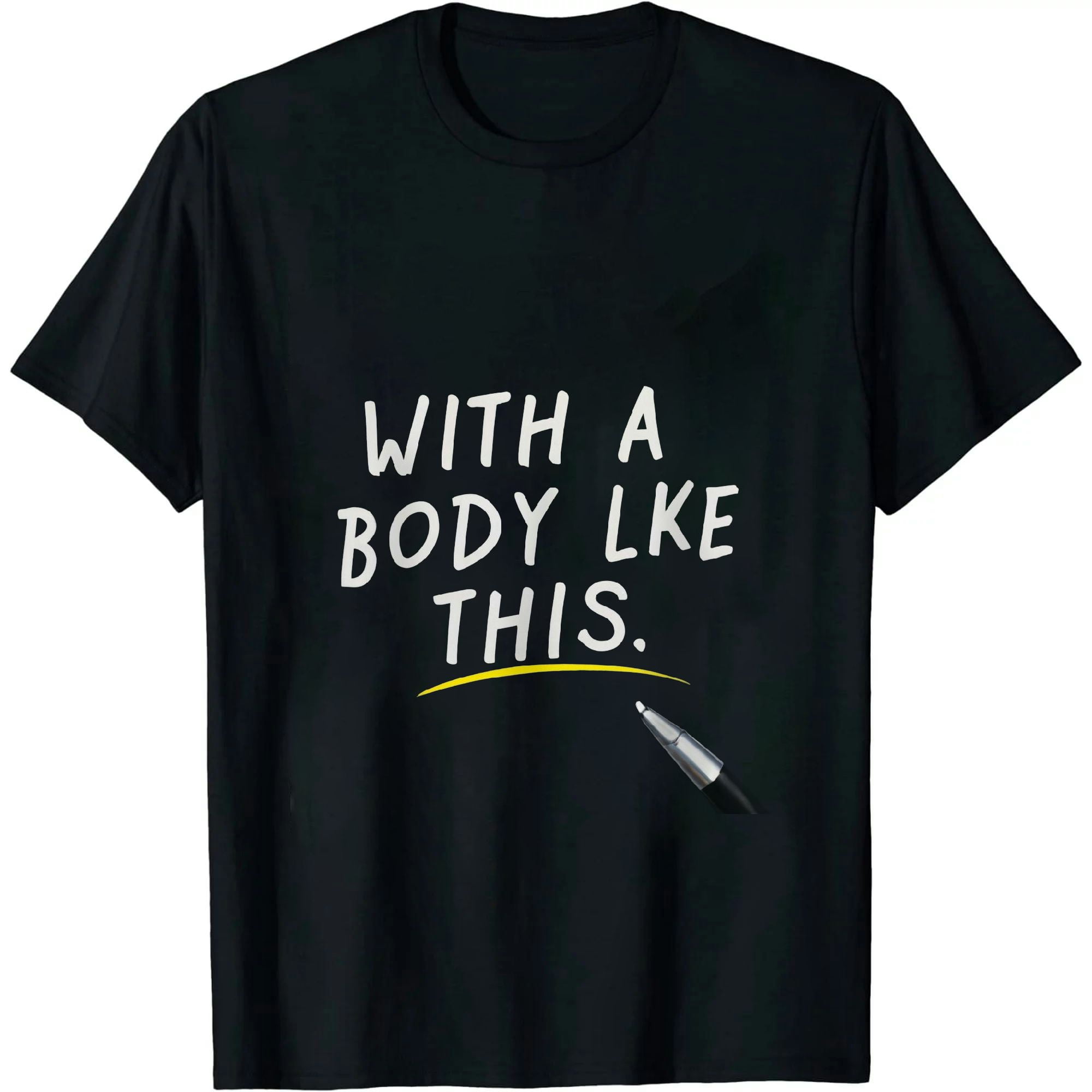 COMIO Mens with A Body Like This Who Needs Hair Funny T-Shirt ...