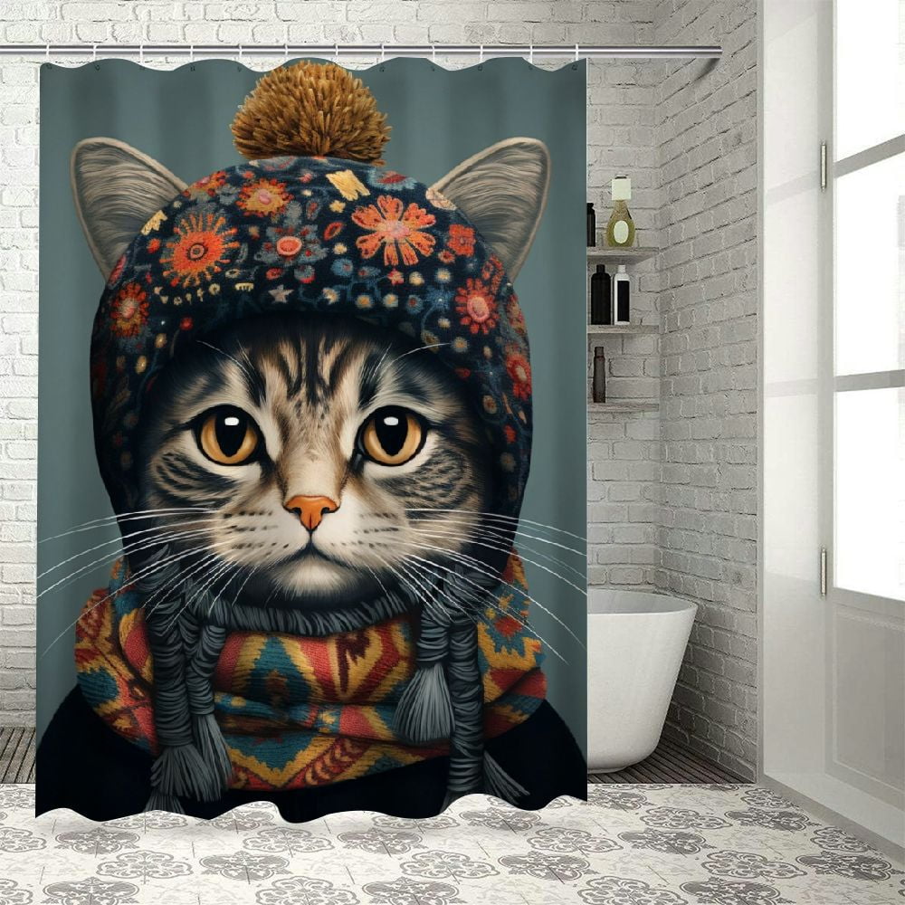 COMIO Meowy Christmas Kitten Cats Shower Curtain for Bathroom, Multiple ...