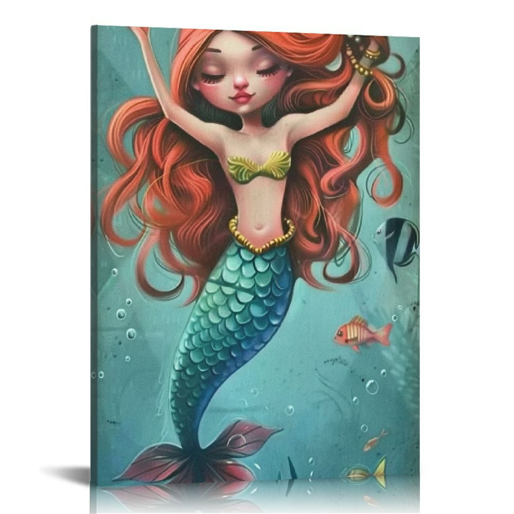 COMIO Mermaid Crown Fish 16x20 in / 12x16 in Decorative Wall Art Canvas ...