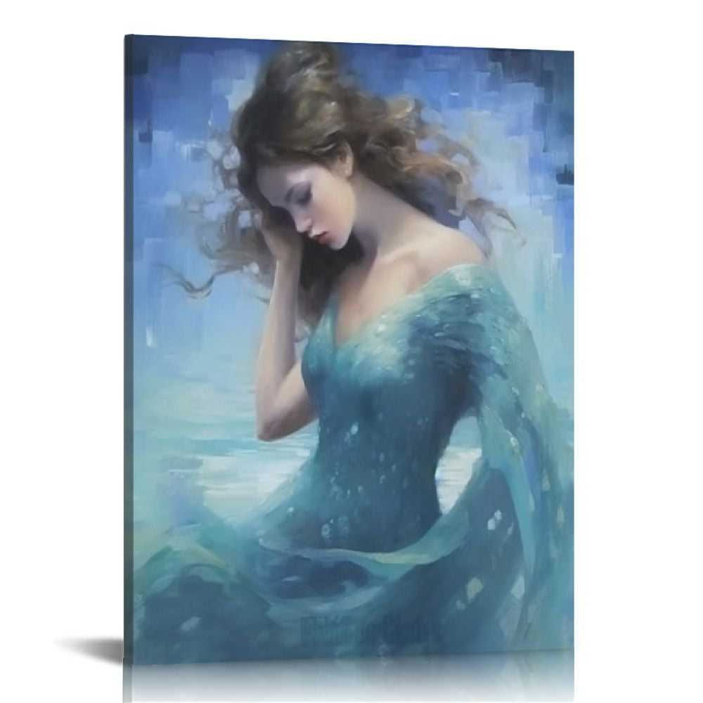 COMIO Mermaid Painting Poster, Blue Ocean Mermaid in The Deep Sea ...