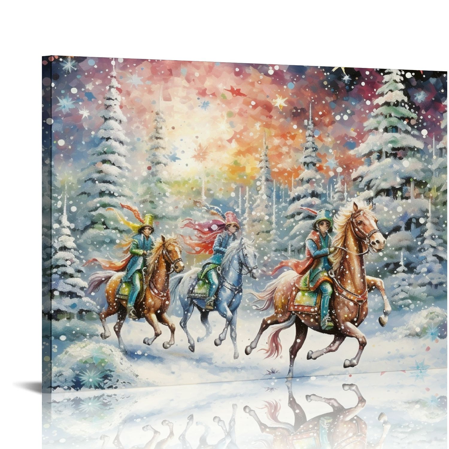 COMIO Merry Christmas Canvas Wall Art Print, Horse-Drawn Sleigh with ...