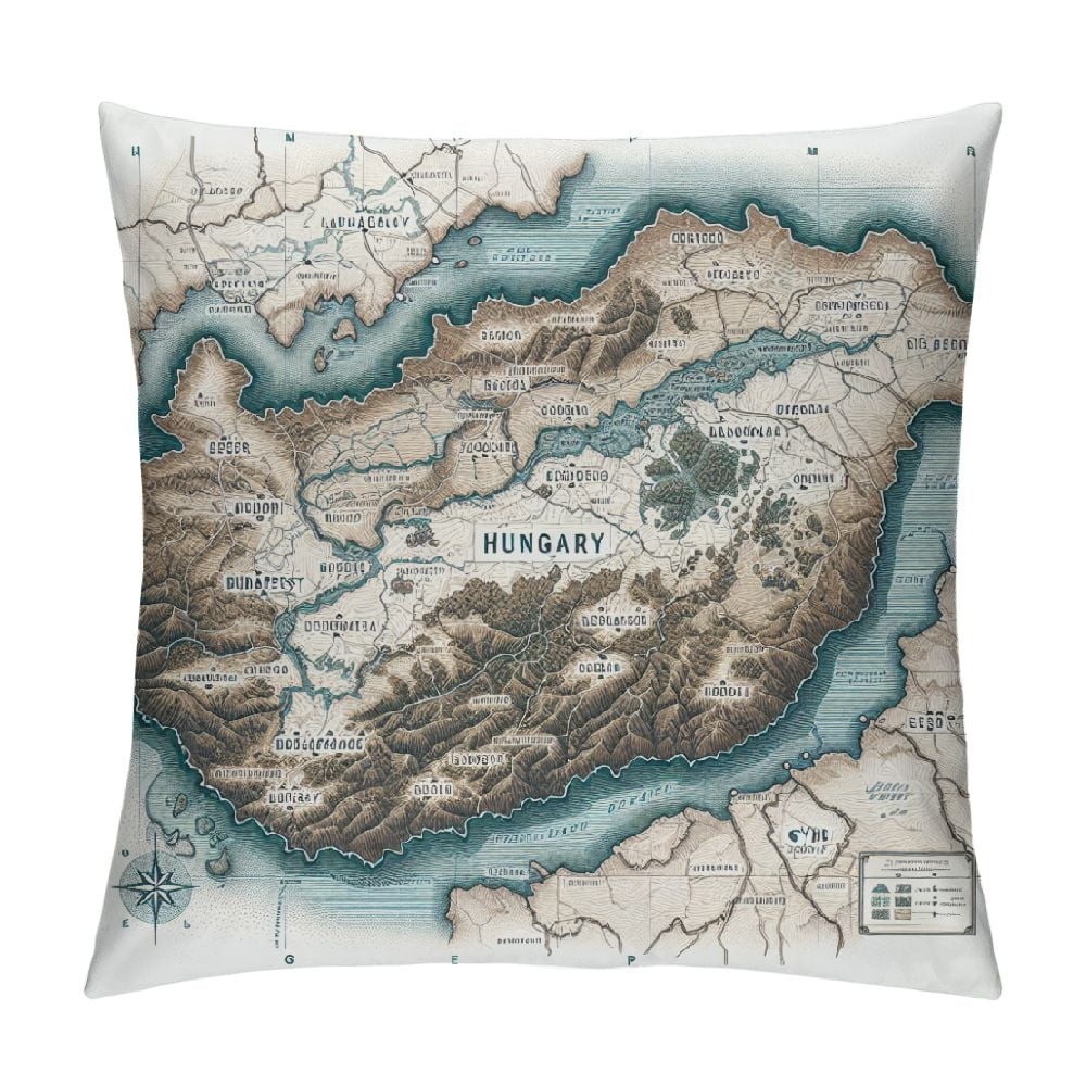 COMIO Mid Century Hungary Map Pillow Cover Rectangle Lumbar Pillow Case ...