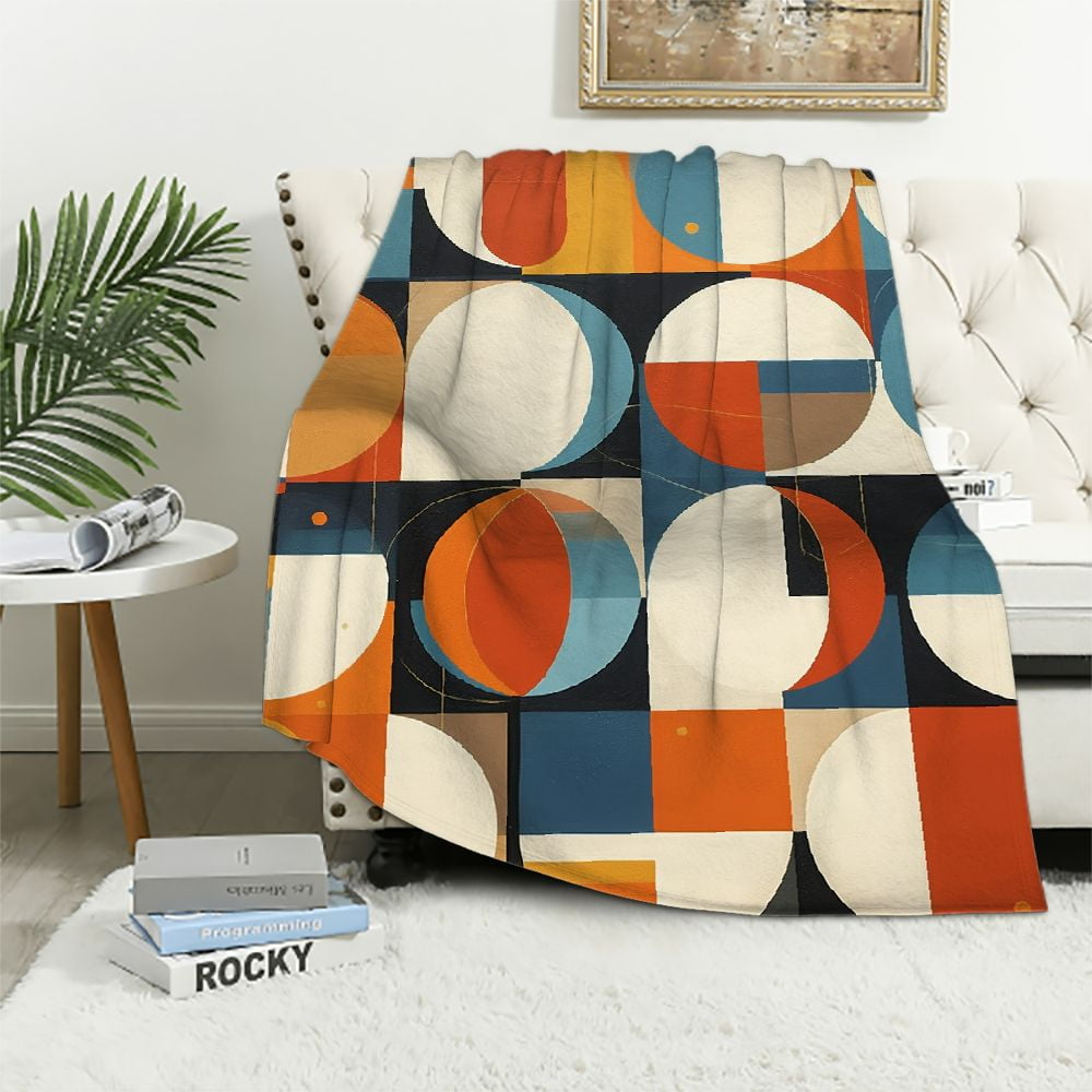 COMIO Mid Century Modern Super Soft Cozy Flannel Blanket- Retro Orange ...