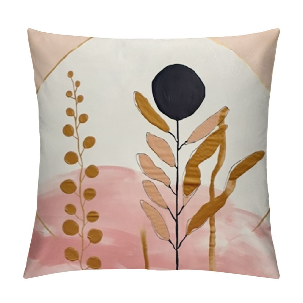 COMIO Minimal Throw Pillow Cushion Case, Modern Line Art Plants Leaves ...