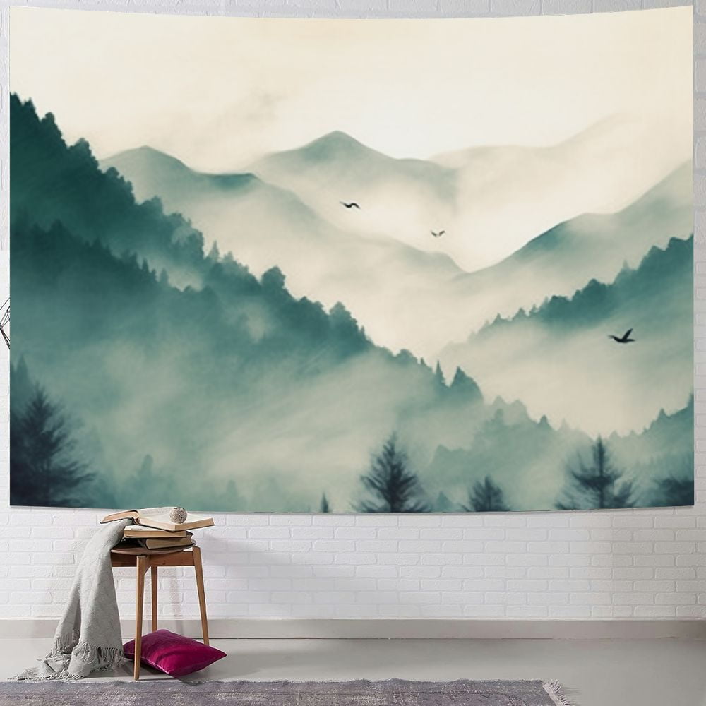 COMIO Misty Forest Trees Landscape Wall Tapestry and Decoration ...