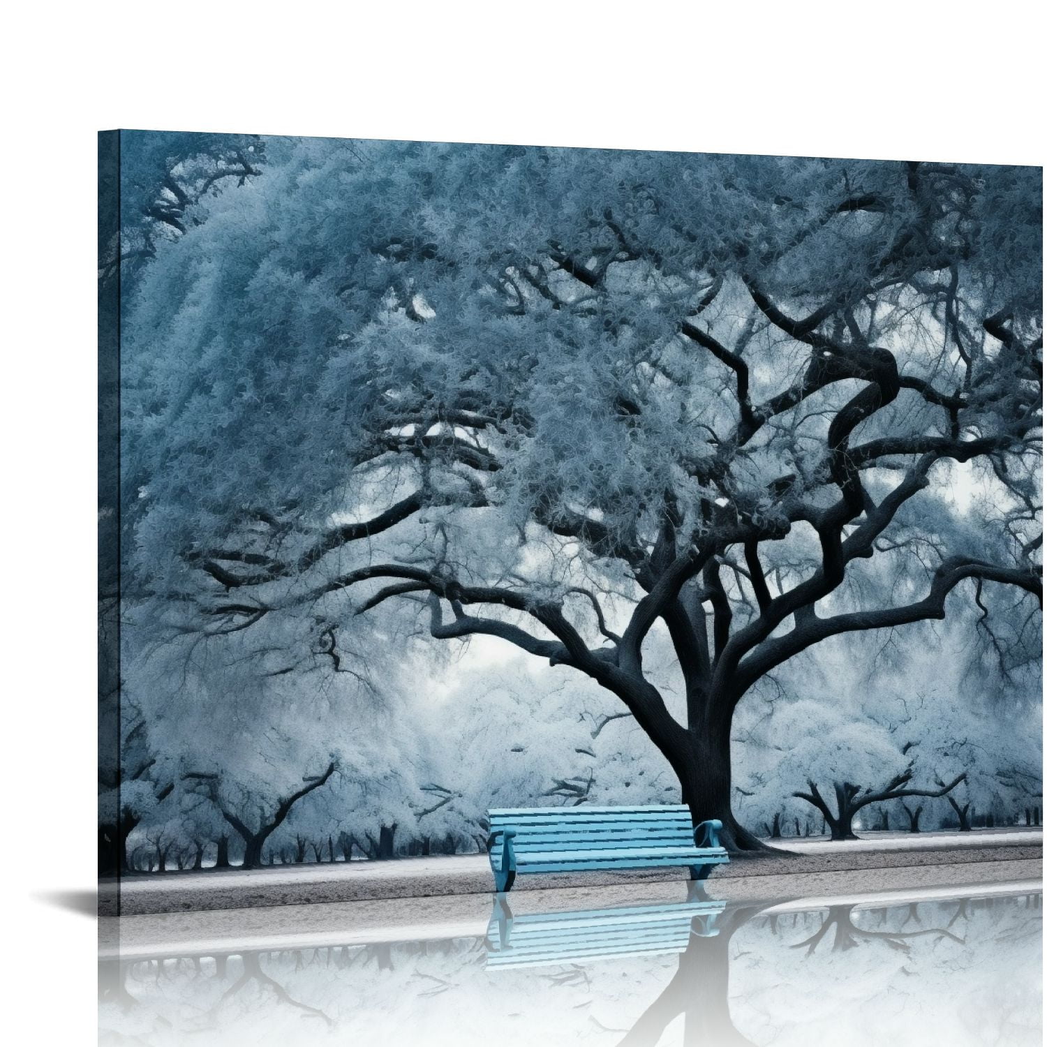 COMIO Modern Canvas Wall Art Blue Tree Picture Prints Falling Leaves ...