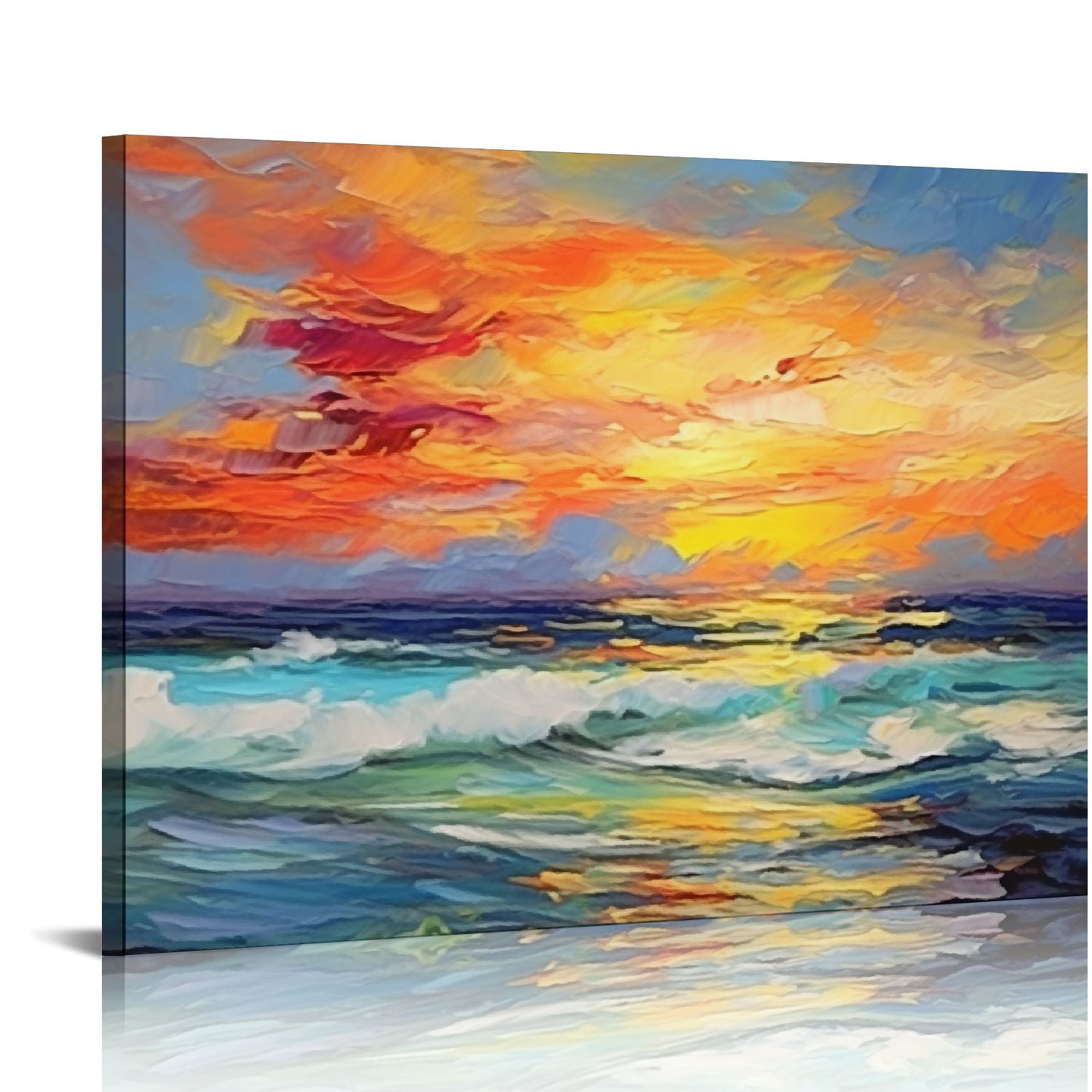 COMIO Modern Colorful Wall Art Abstract Paintings Sky Blue and Orange ...