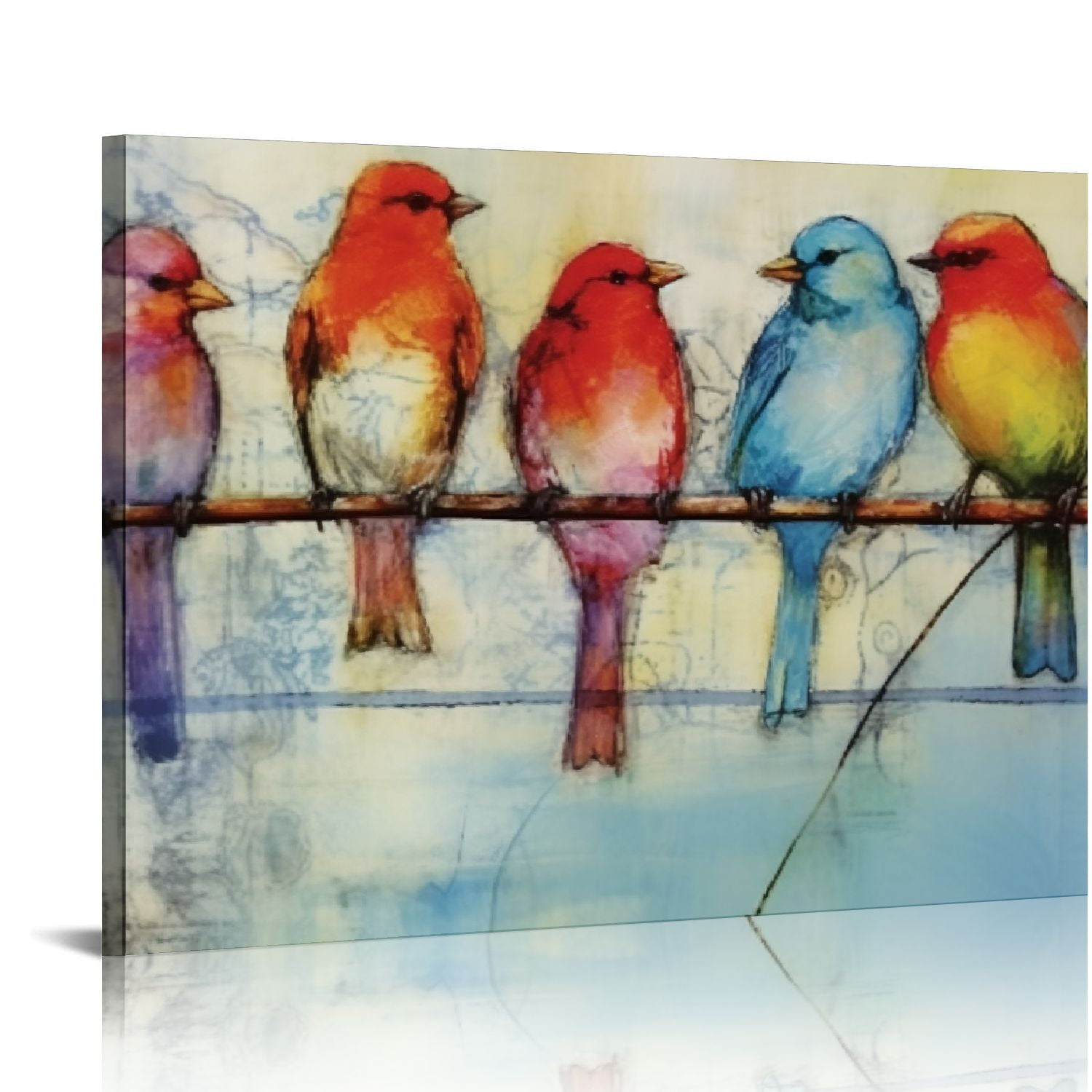 COMIO Modern Farmhouse Colorful Birds Canvas Wall Art, Multicolor ...