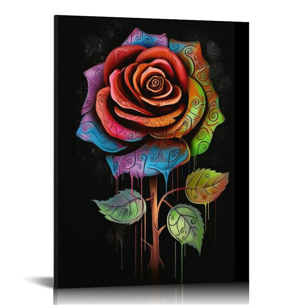 COMIO Modern Graffiti Canvas Wall Art Abstract Colorful Rose Painting ...