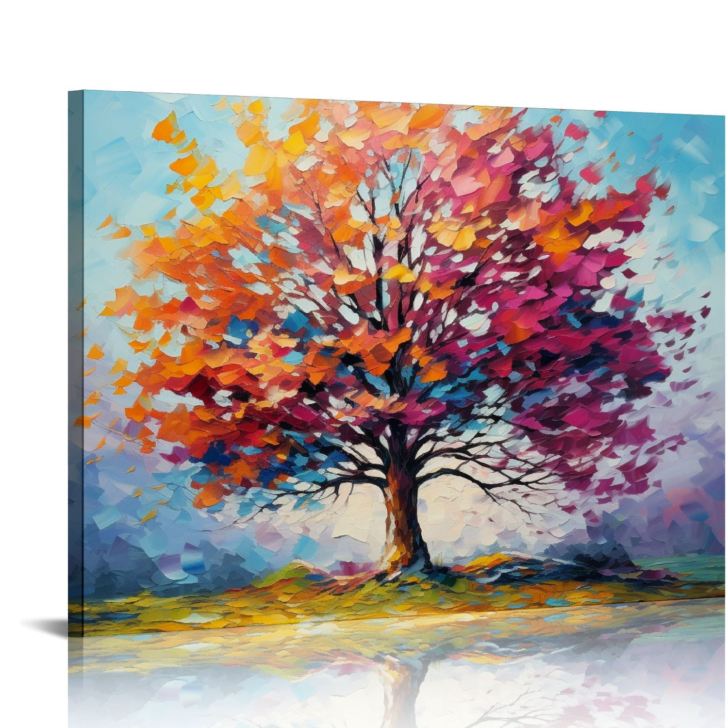 COMIO Modern Hand-Painted Tree Art Oil Painting Acrylic Abstract Wooden ...