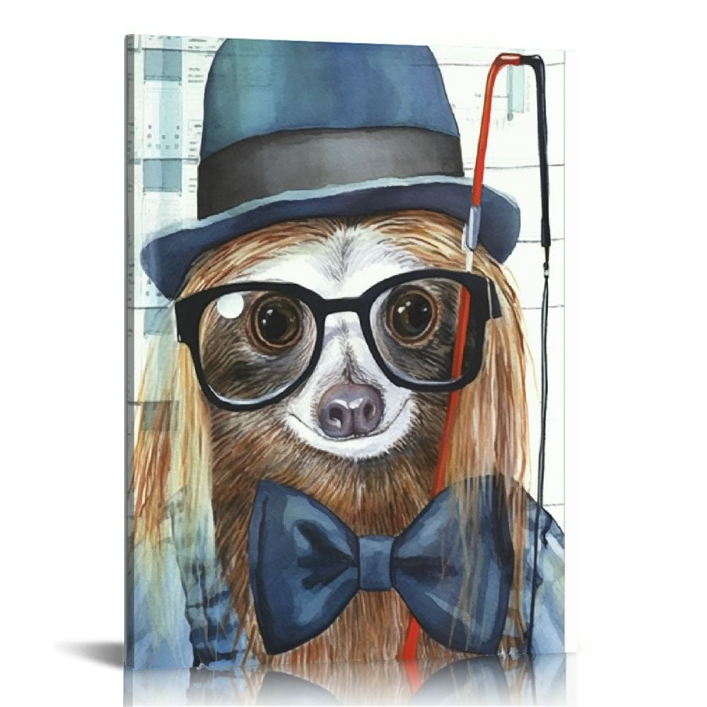 COMIO Modern Sloth Funny Animal Portrait Drawing Canvas Wall Art, Multi ...