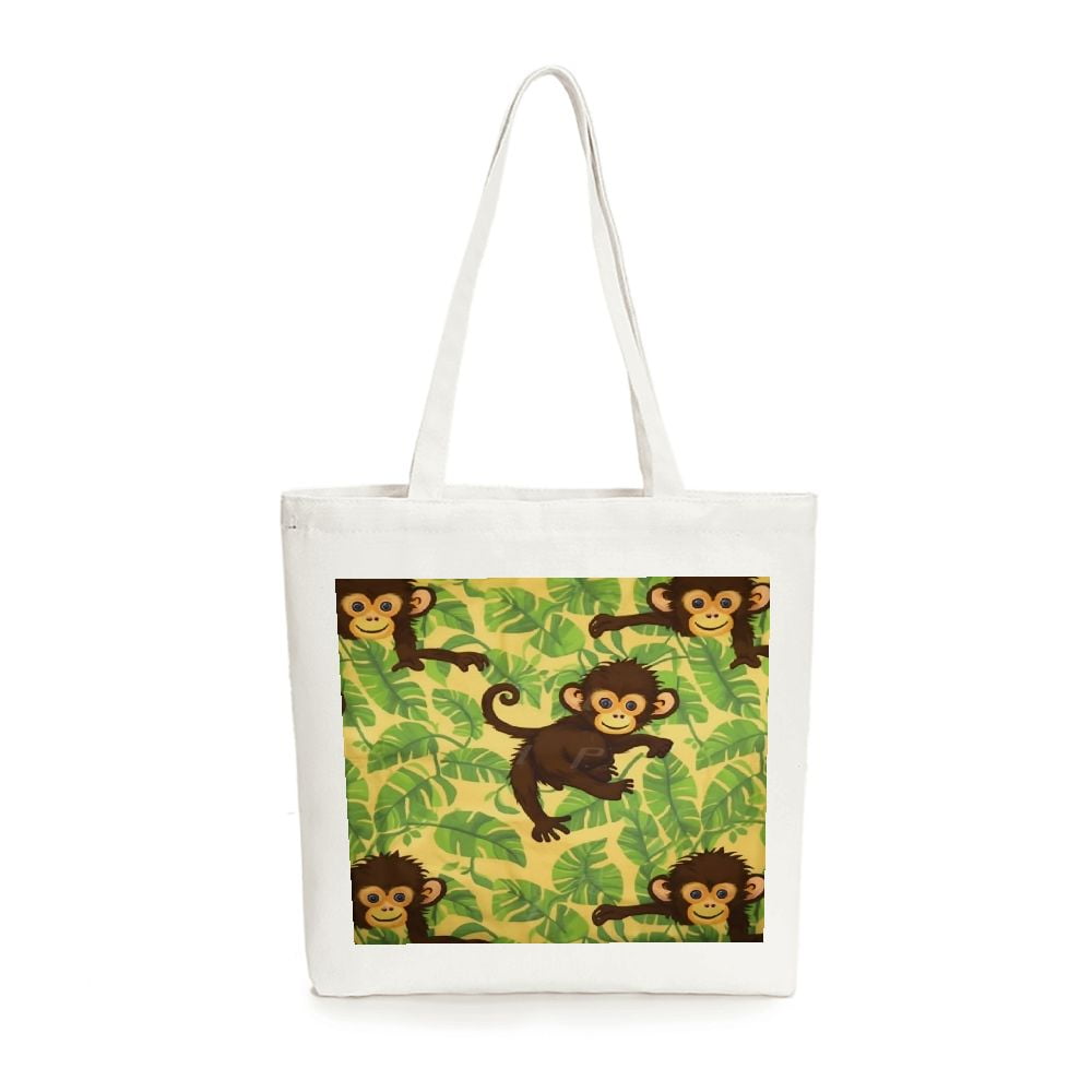 COMIO Monkey Banana Canvas Tote Bag Reusable Shoulder Shopping Grocery ...