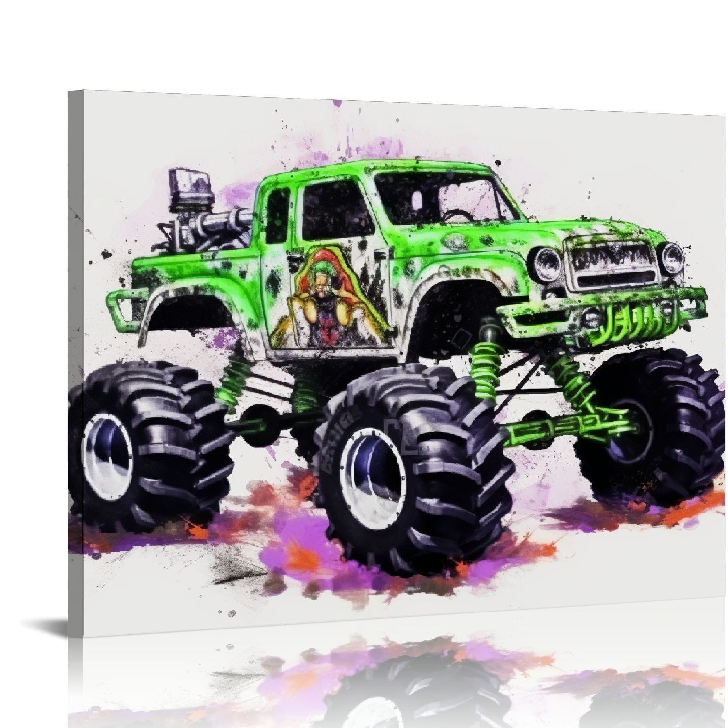 COMIO Monster Truck Canvas Wall Art for Boys Room Decor Vintage Car ...