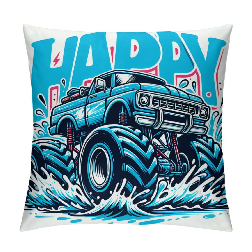 COMIO Monster Truck Pillow Covers Boys Room Decor Monster Truck Throw ...