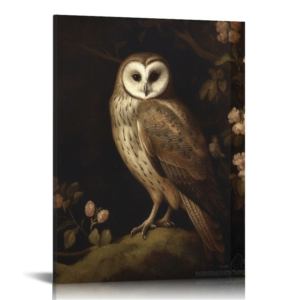 COMIO Moody Dark Colors Owl Posters Owl On Tree At Night Canvas Wall ...
