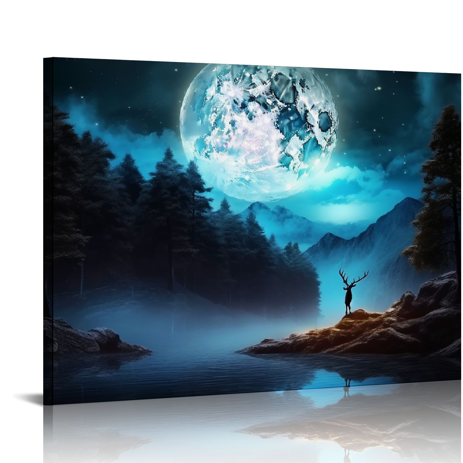 COMIO Moon Canvas Wall Art Blue Ocean Picture for Living Room Ocean ...