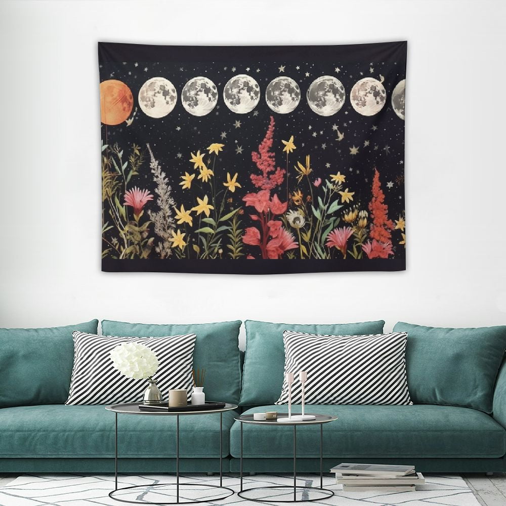 COMIO Moonlit Garden Tapestry, Moon Phase Tapestries Flower Vine ...