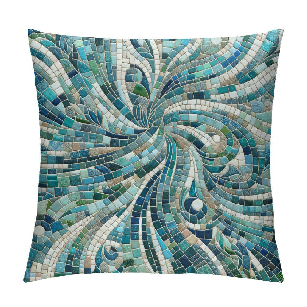 COMIO Mosaic Throw Pillow Covers Green Blue White Squares Geometric ...
