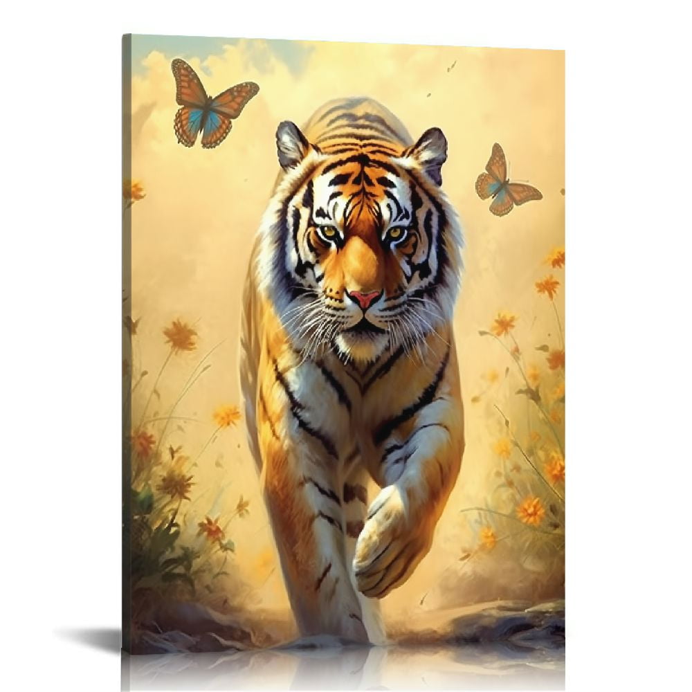 COMIO Motivational Tiger Canvas Wall Art Vintage Tiger Bathroom ...