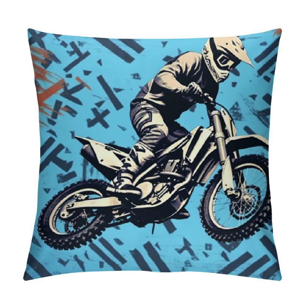 COMIO Motorcycle Throw Pillow Covers Blue White Black Street Art ...