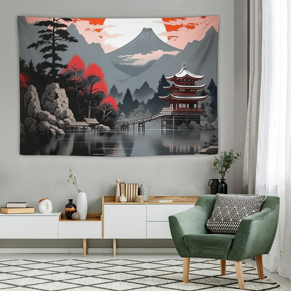 COMIO Mountain Forest Tapestry for Bedroom, Black and White Nature Moon ...